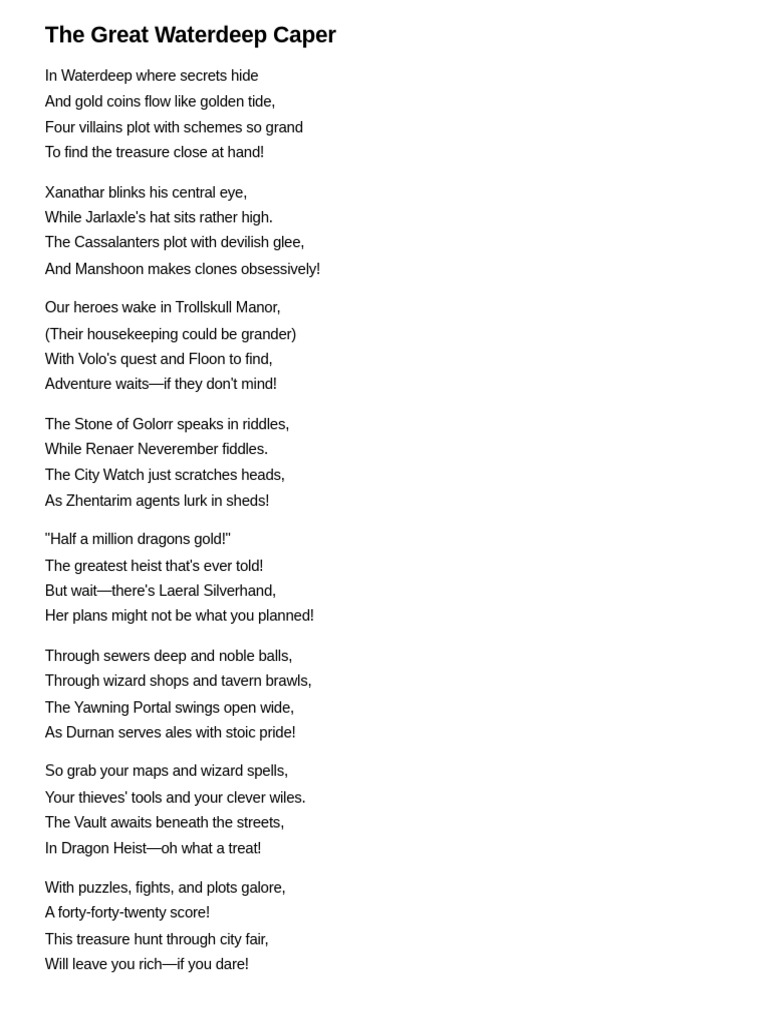 A Silly Dragon Heist Poem | PDF