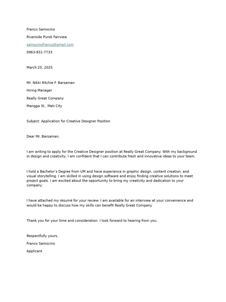 Application Letter | PDF