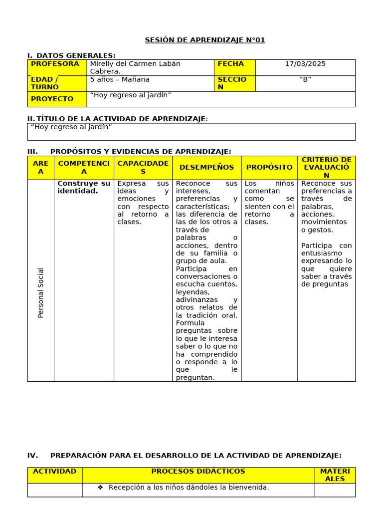Act. 1 - Regrso Al Jardin | PDF | Salón de clases | Aprendizaje