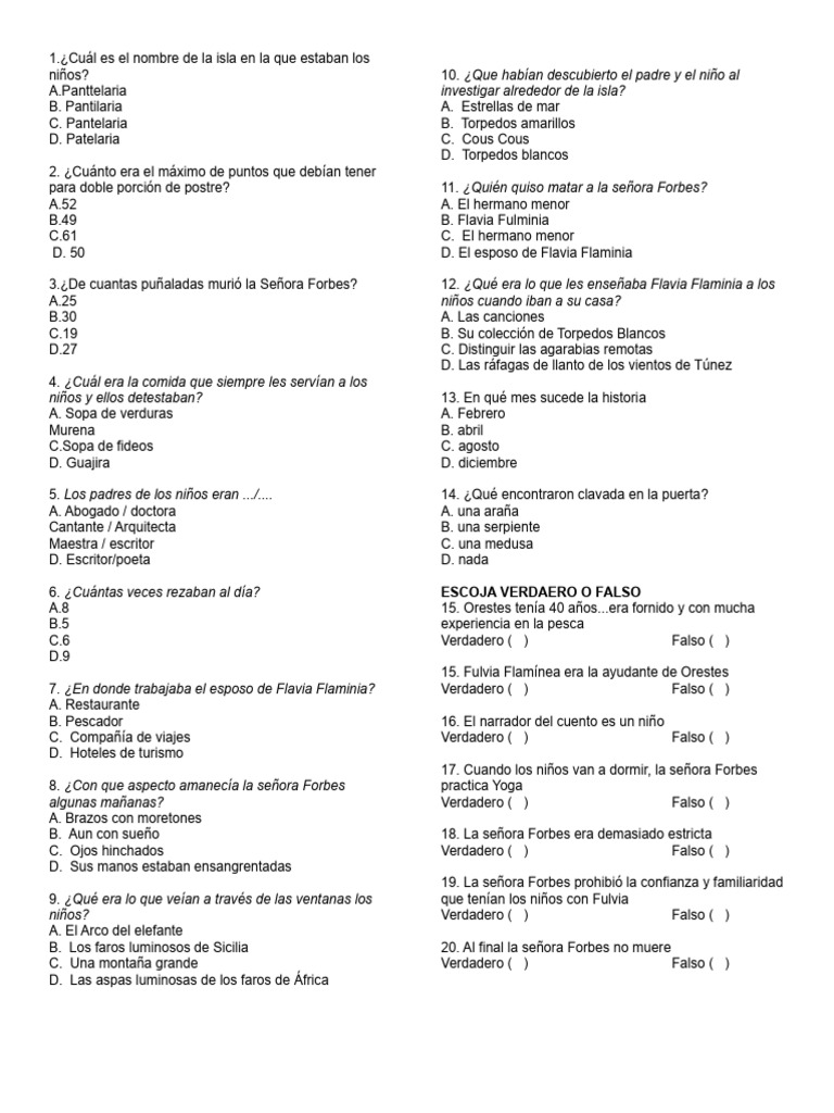 Preguntas Proyecto Lector Octavo | PDF