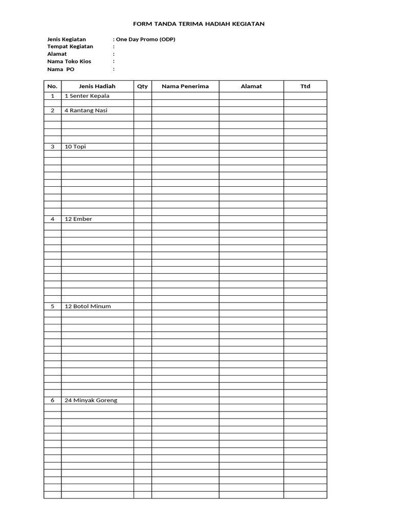 Tanda Terima Hadiah ODP 2025 | PDF
