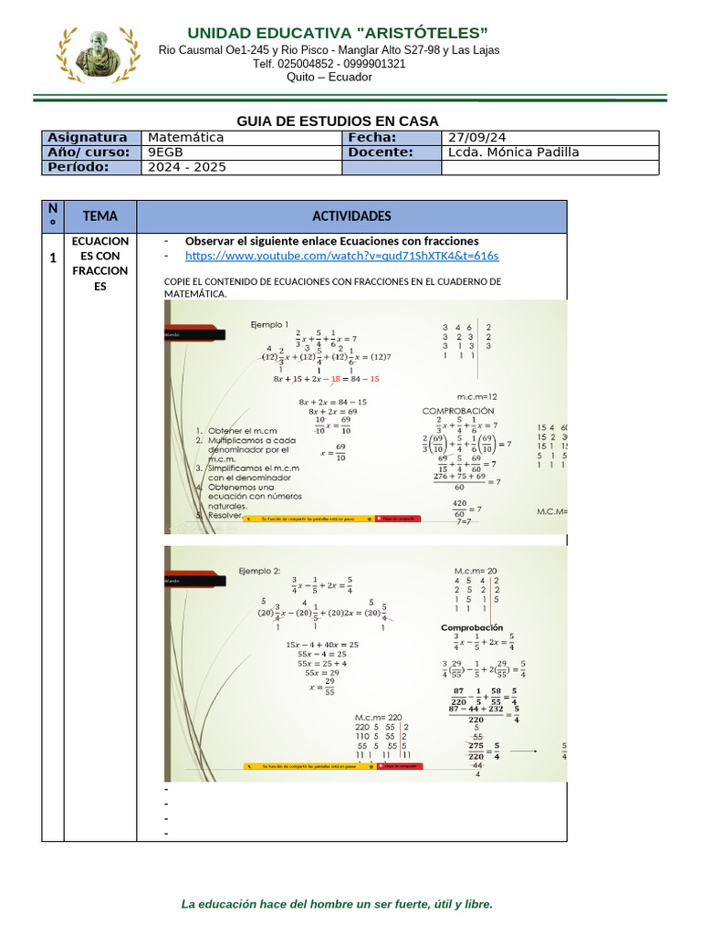 Guia de Estudios Matemática 9no 27 | PDF