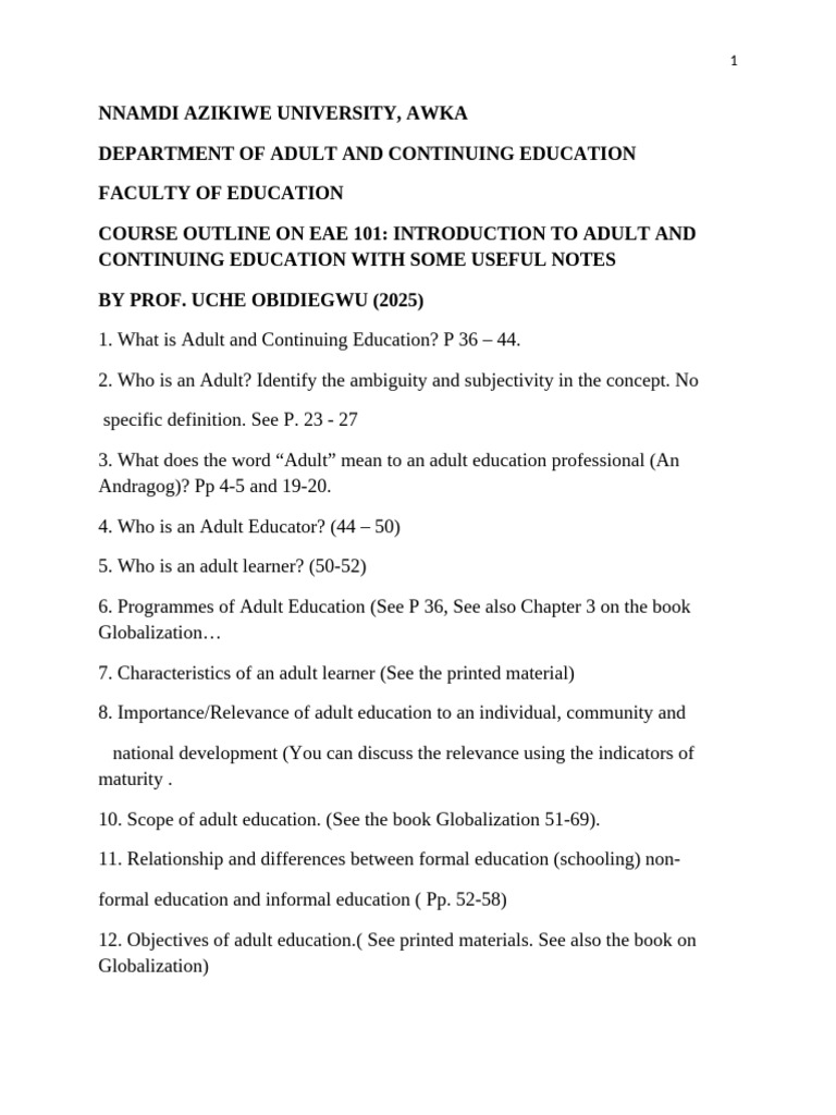 Adult Education: Concepts and Importance | PDF | Learning | Adult Education