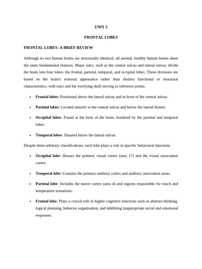 Unit 3 Notes Neuropsychology | PDF | Frontal Lobe | Theory Of Mind