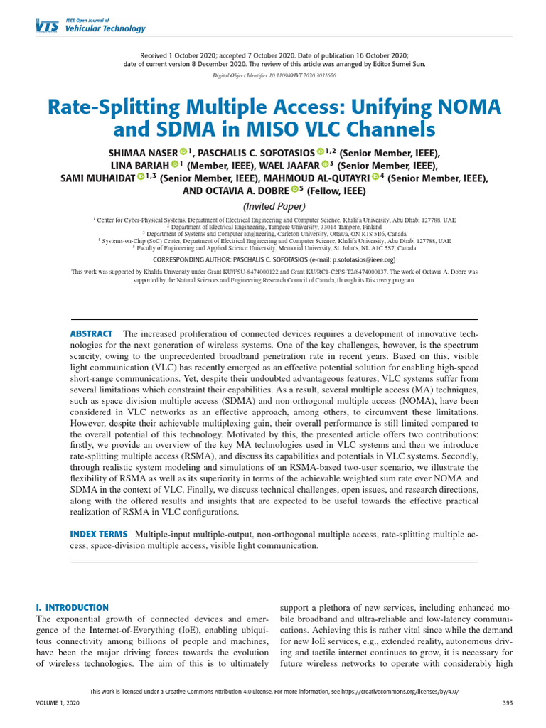 2020 OpenVT - ODobre Rate-Splitting Multiple Access Unifying NOMA and SDMA in MISO VLC Channels ...