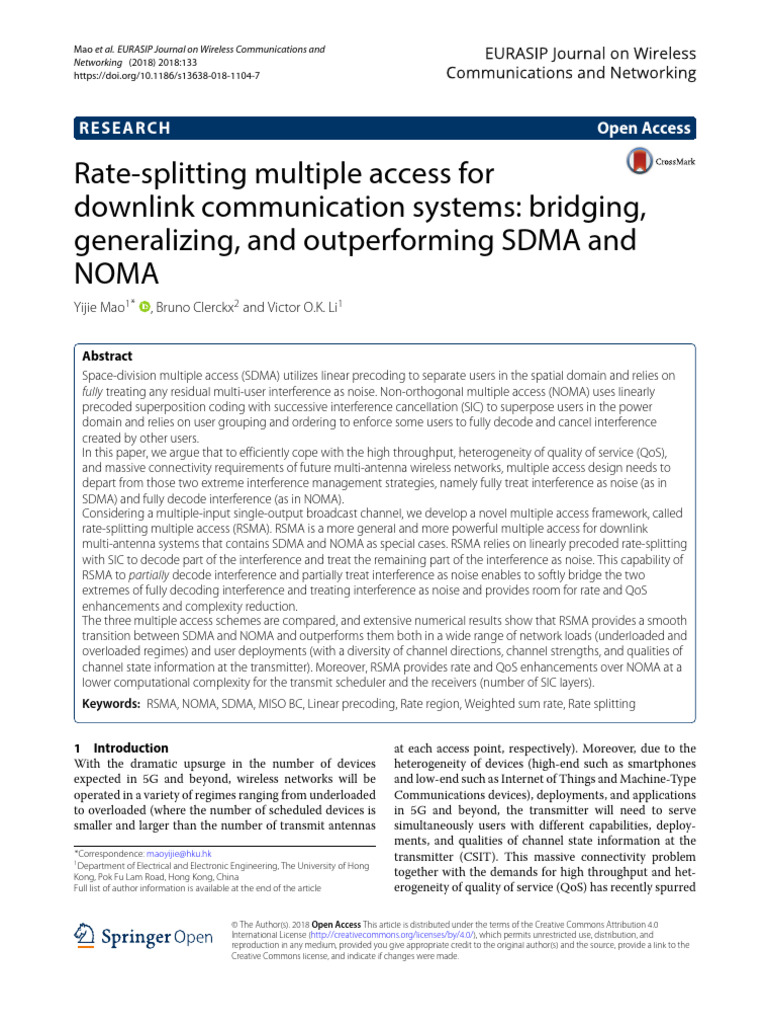 2018 EURASIP Journal RSMA For Downlink Comm Sys Outperform SDMA and ...