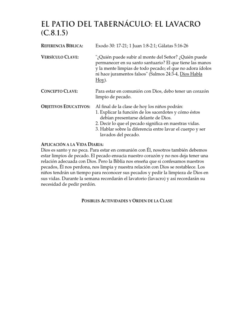 El Patio Del Tabernáculo: El Lavacro (C.8.1.5) : R B: V C | PDF ...