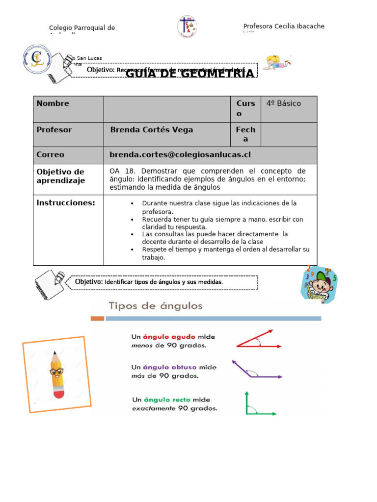 GUIA DE GEOMETRÍA | PDF | Ángulo | Aprendizaje