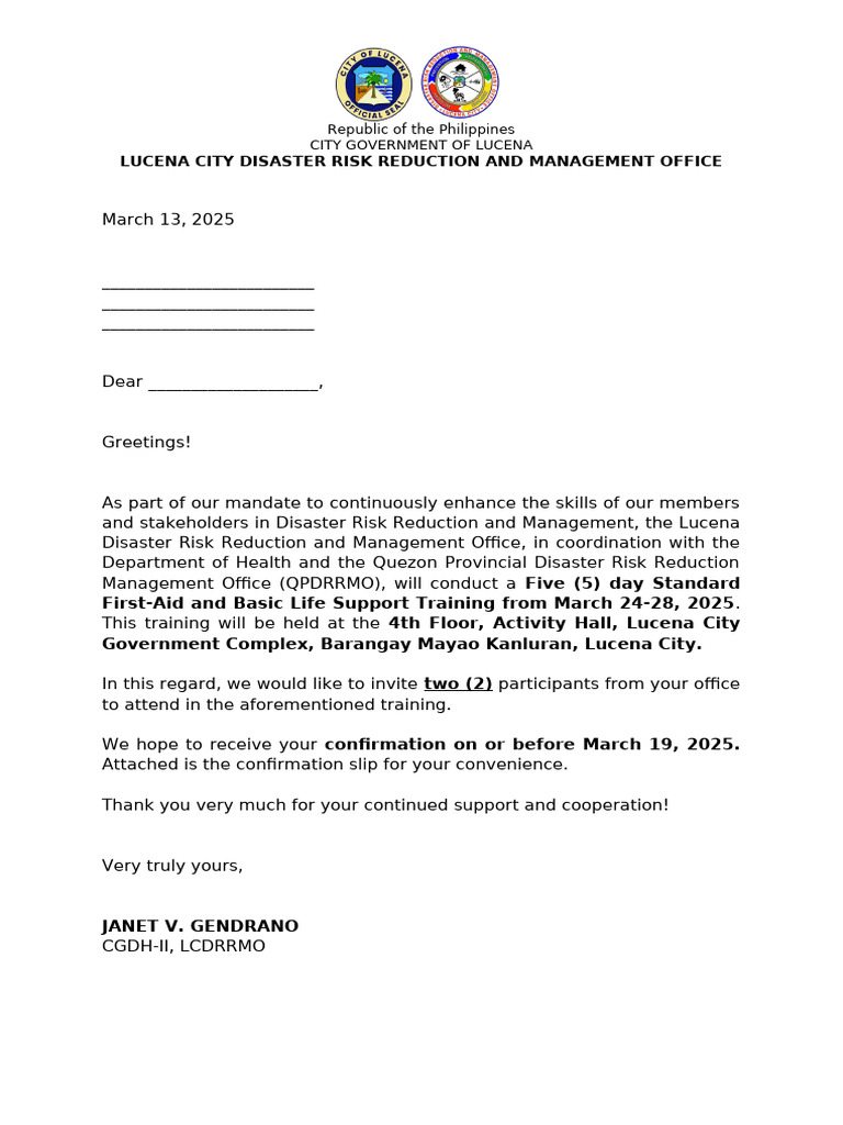 Invitation Letter - Sfa BLS | PDF