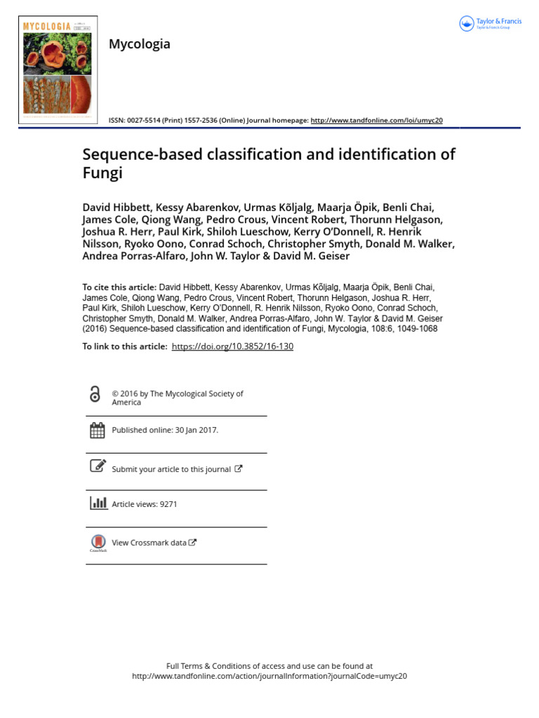 2016. - Hibbett et al. 2016 Sequence-based classification and identification of Fungi | PDF ...