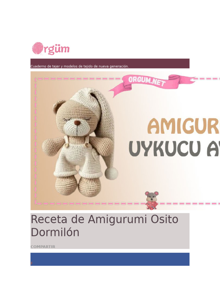 Patron Osito Dormilon | PDF | Amigurumi | Costura
