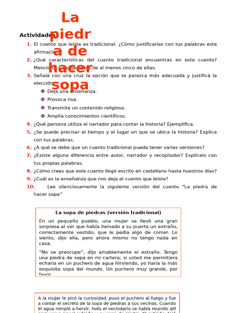 Actividades La Piedra de Hacer Sopa | PDF