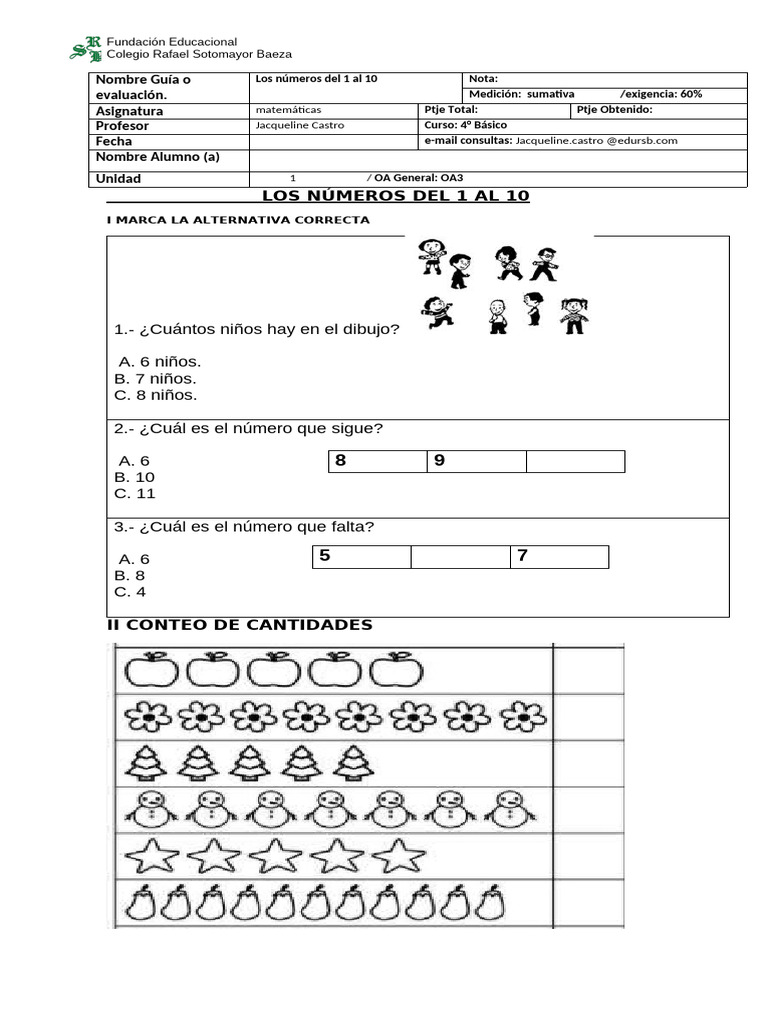 Mateematicas 1 Conteo y Comparacion Marzo | PDF