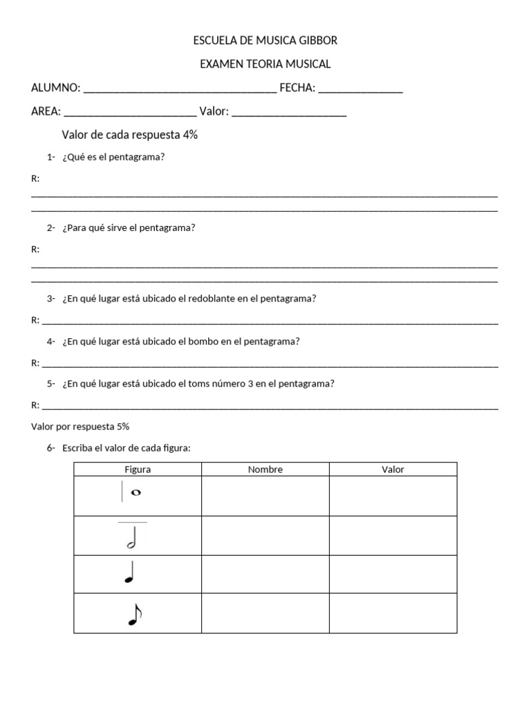 Examen de Teoría Musical en Gibbor | PDF