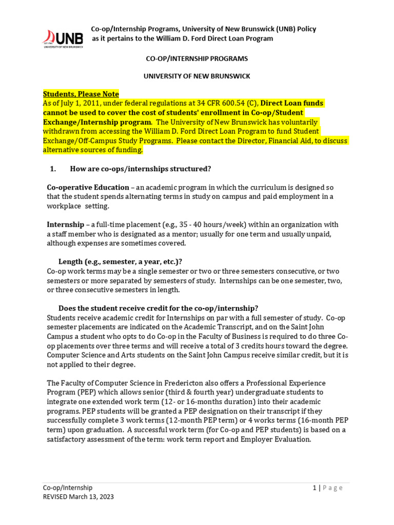 Co Ops Internships | PDF | Cooperative | Internship