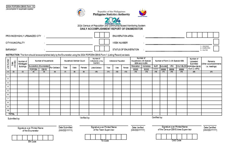 2024 CBMS Enumerator Report Form | PDF | Statistical Data Sets | Statistics