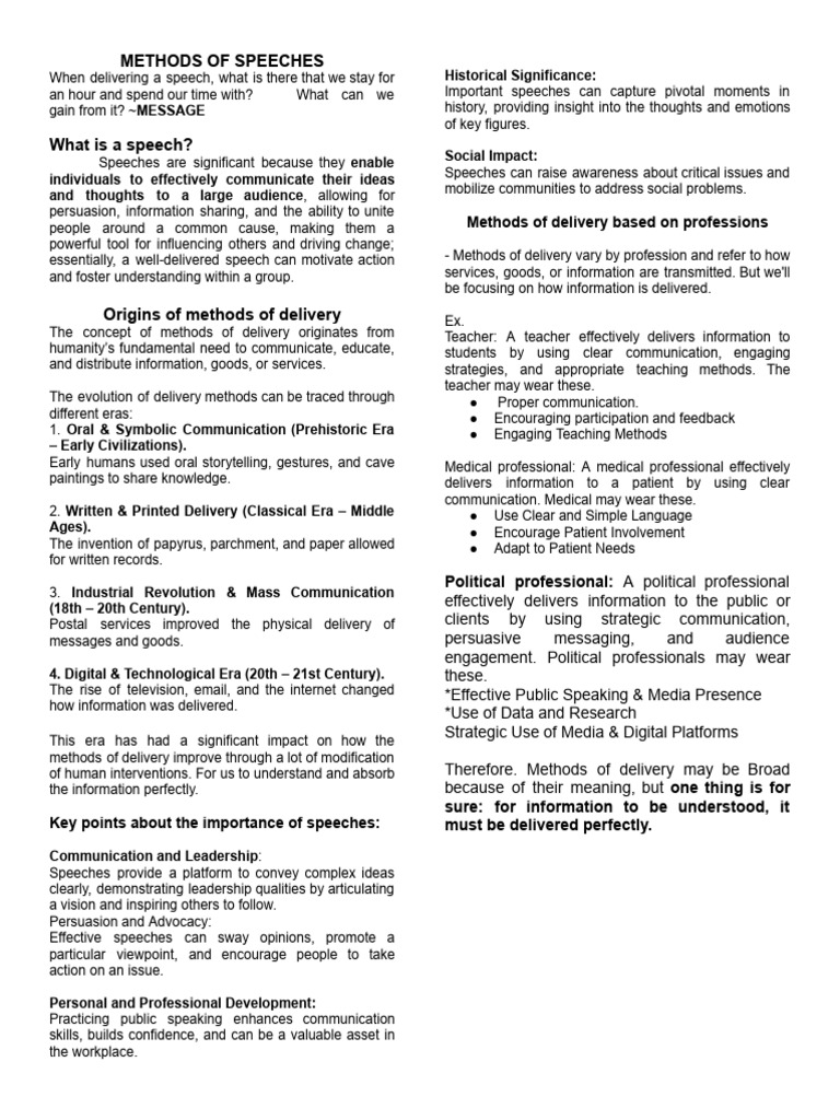 METHODS-OF-SPEECHES | PDF | Communication | Information