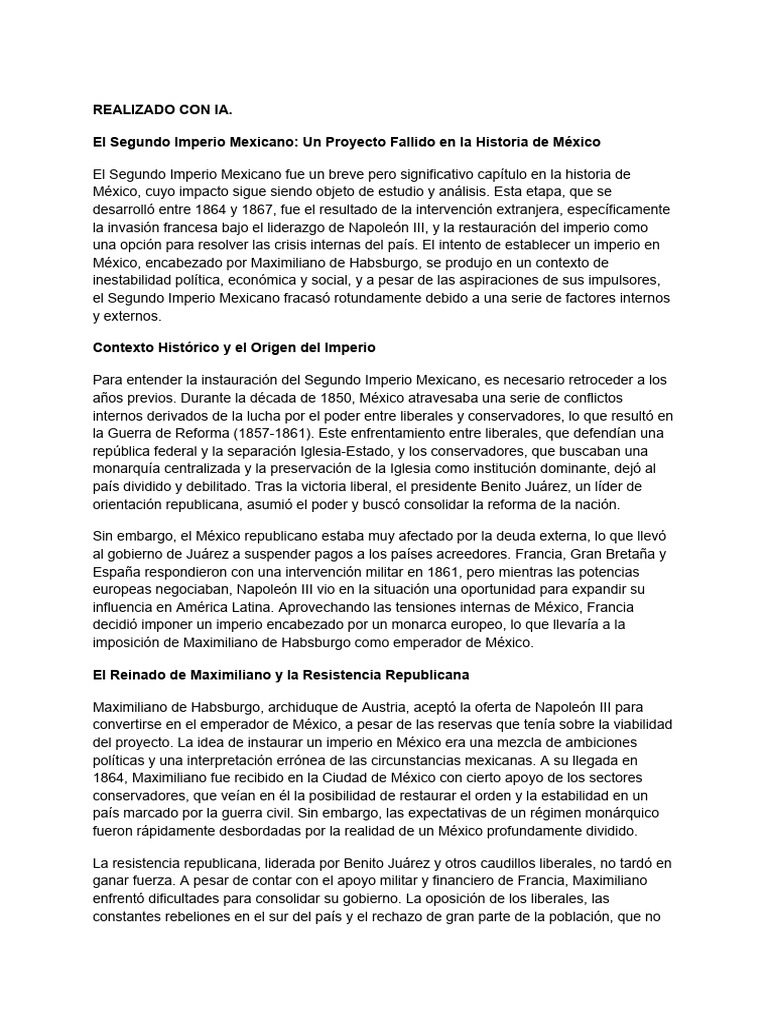 El Segundo Imperio Mexicano_ Un Proyecto Fallido en la Historia de ...