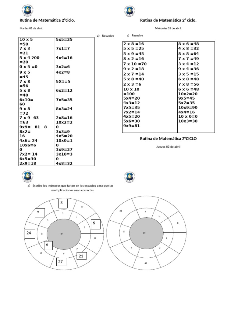 Rutina de Matemática 2 CICLO | PDF
