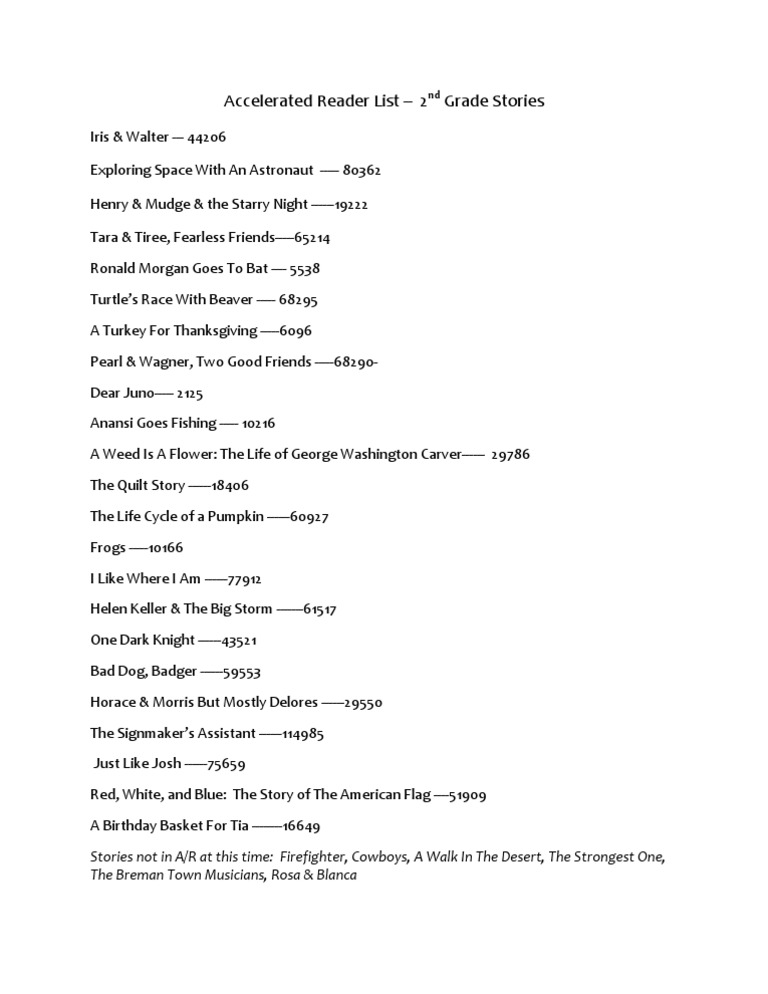 Accelerated Reader List - 2nd Grade | PDF