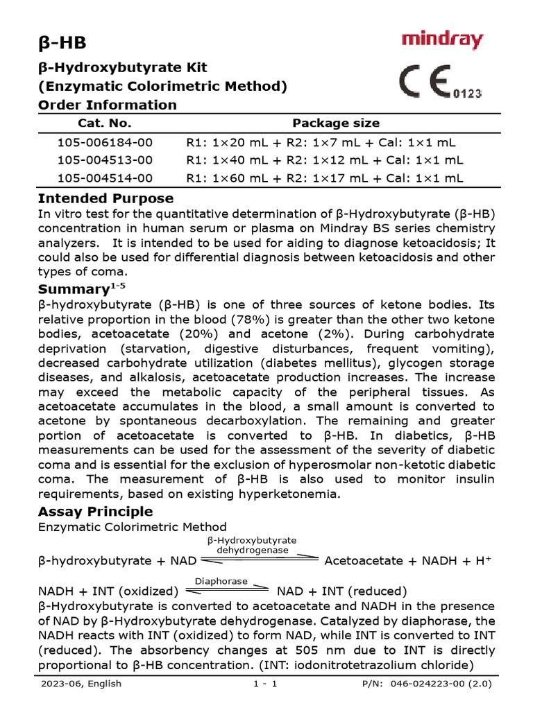 Hydroxybutyrate Kit (Enzymatic Colorimetric Method) Order Information | PDF