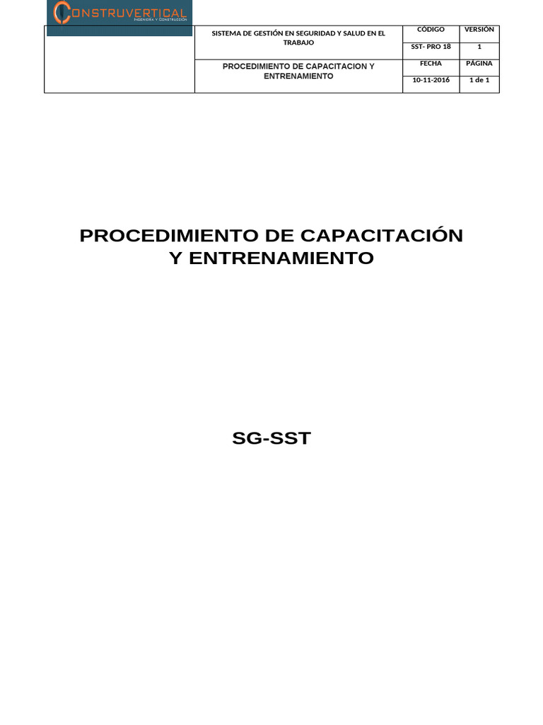 SST- PRO 18. Procedimiento de Capacitacion y Entrenamiento | PDF | Business | Creación de capacidad