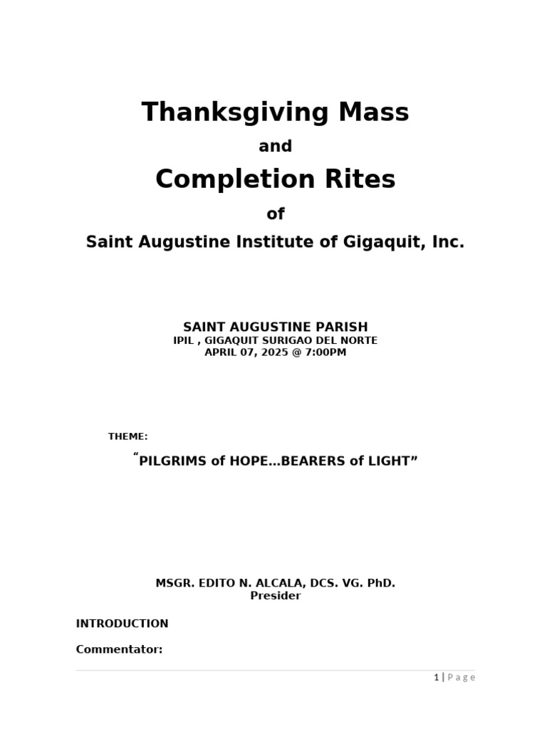 Graduation Thanksgiving Mass 2025 | PDF | Lord's Prayer | Jesus