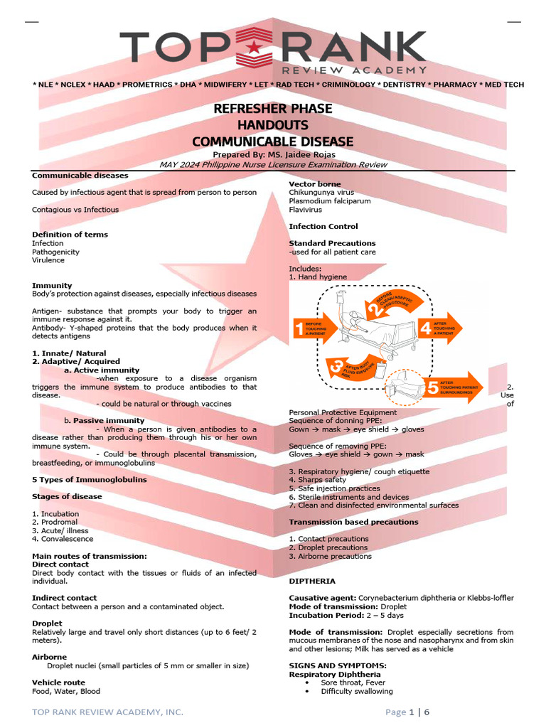 Handouts Communicable Disease Ms. Jaidee Rojas PDF | PDF | Infection ...