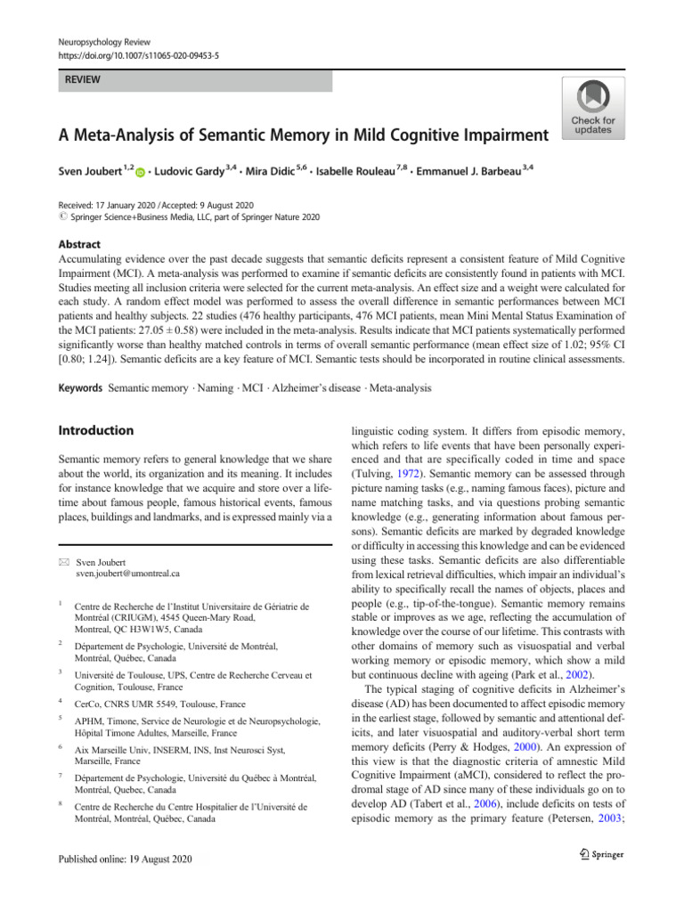 a Meta-Analysis of Semantic Memory | PDF | Memory | Effect Size
