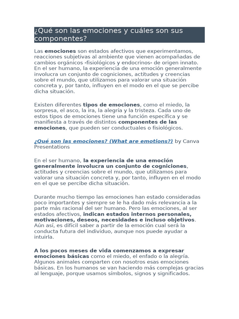 Qué son las emociones y cuáles son sus componentes | PDF | Las ...