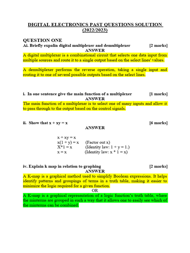 Digital Electronics Past Questions Solution (2023) | PDF | Logic Gate | Digital Electronics