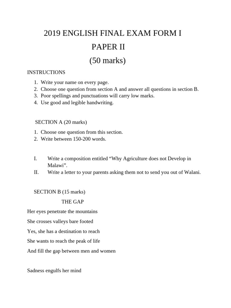 2019 English Final Exam Paper II | PDF