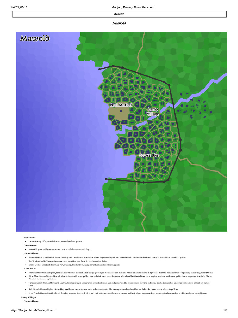 Donjon Fantasy Town Generator 4 | PDF