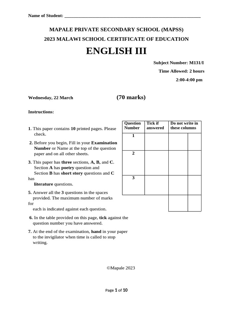 2023 Mapale PVT ENGLISH FORM 3 III | PDF