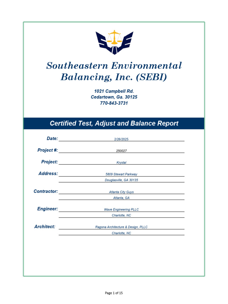 Air Handling Unit Test Report 250027 | PDF | Physical Quantities