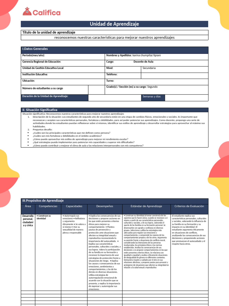 UNIDAD 1 CALIFICA | PDF | Las emociones | Aprendizaje