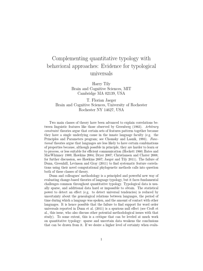 Tily - H - and - Jaeger - T - F - 2011 - Complementing Quantitative Typology With Behavioral ...