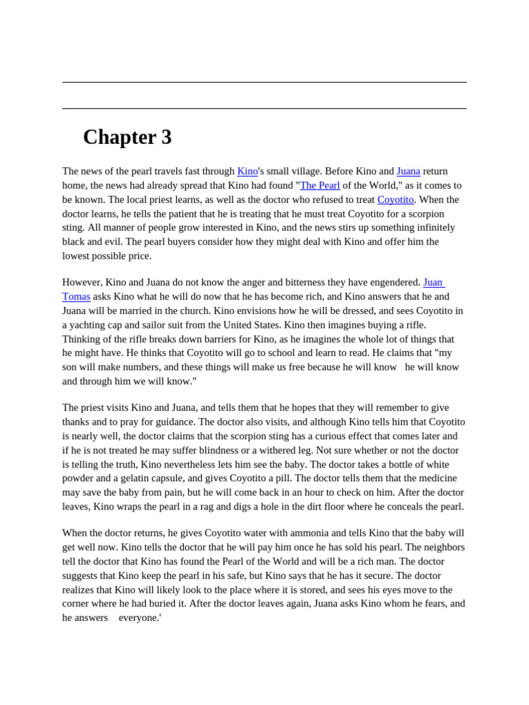 The Pearl Chapter 3 Summary and Analysis GradeSaver | PDF