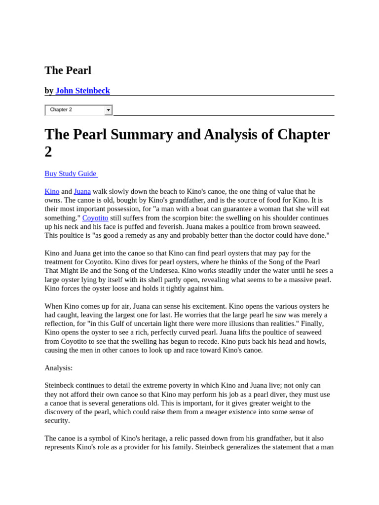 The Pearl Chapter 2 Summary and Analysis GradeSaver | PDF | Mollusc ...