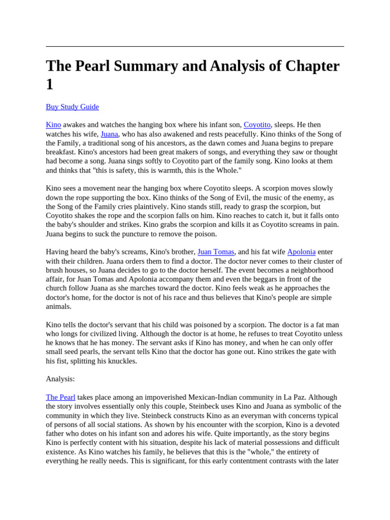 The Pearl Chapter 1 Summary and Analysis GradeSaver | PDF