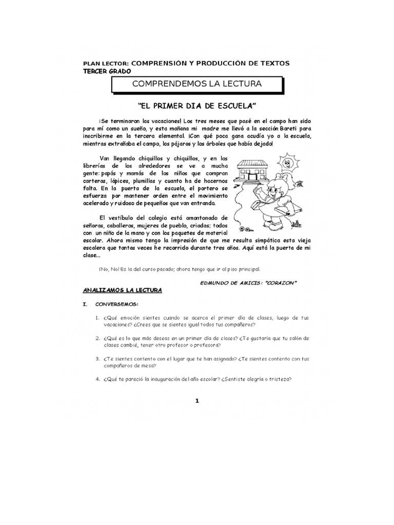 Lectura Mi Primer Dia de Escuela | PDF