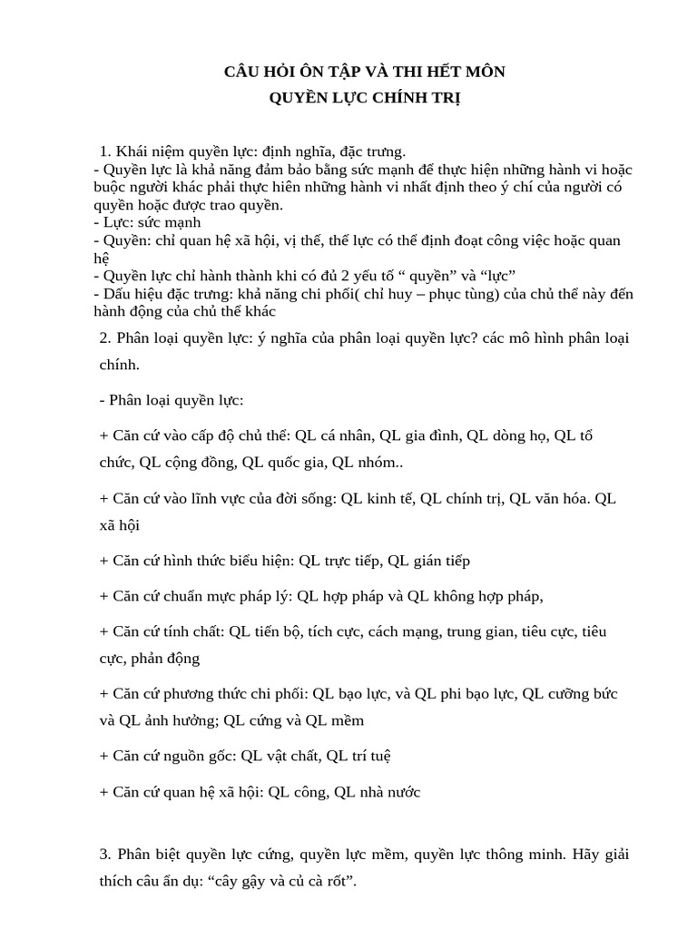 Câu hỏi ôn thi QLCT | PDF