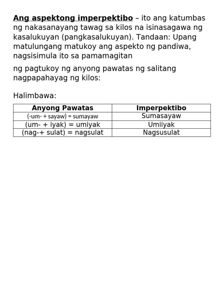 Ang Aspektong Imperpektibo | PDF