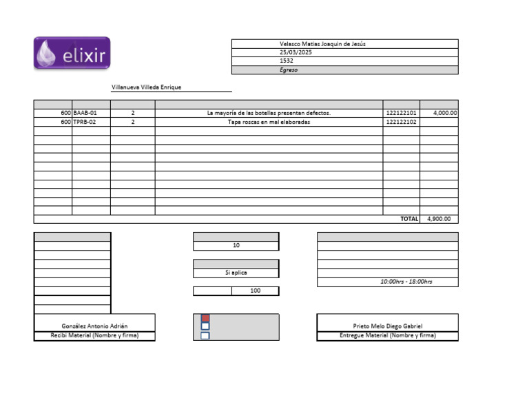 Formato Devoluciones Elixir | PDF