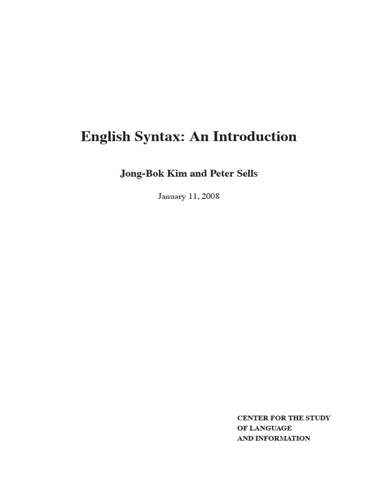 English Syntax: An Introduction: Jong-Bok Kim and Peter Sells | PDF ...