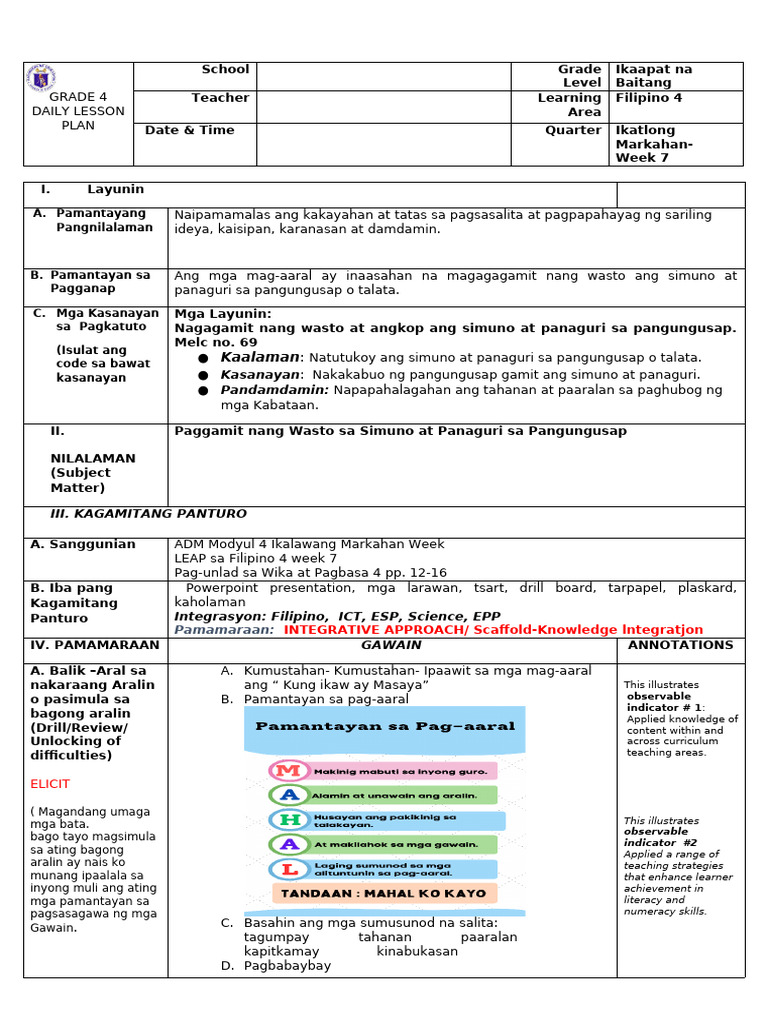 Cot-Filipino 4 Q3-W7 | PDF