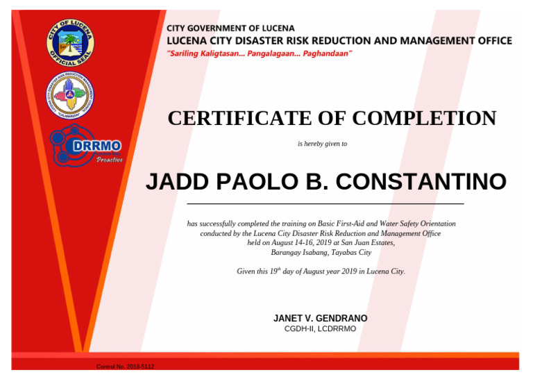 CERTIFICATE TEMPLATE 2019 A4 Participation DRRM PLAN | PDF