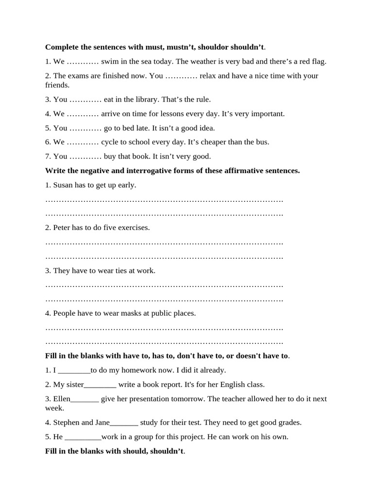 Modals Exercises: Should and Must | PDF