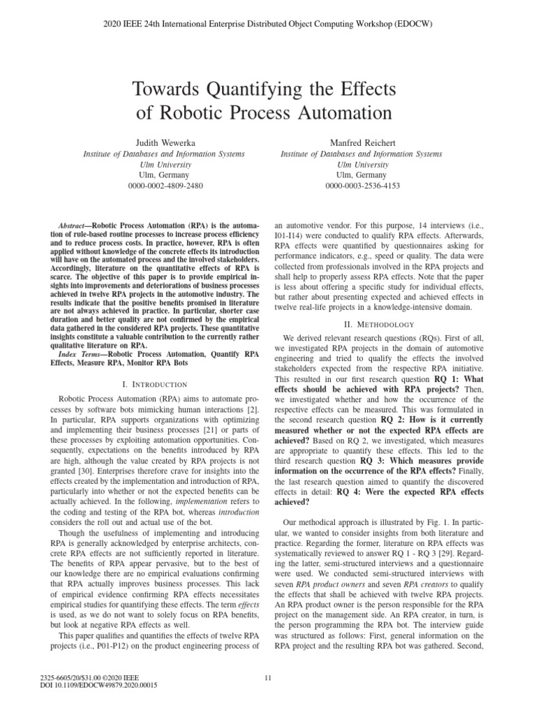 Towards Quantifying The Effects of Robotic Process Automation | PDF ...