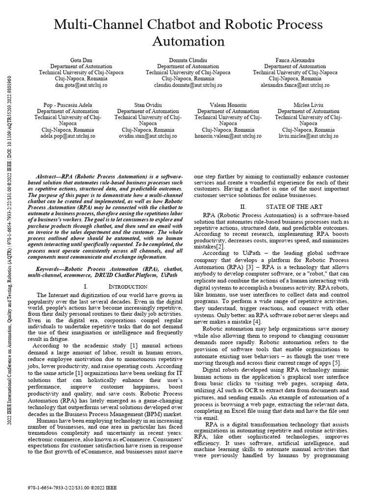 Multi-Channel Chatbot and Robotic Process Automation | PDF ...